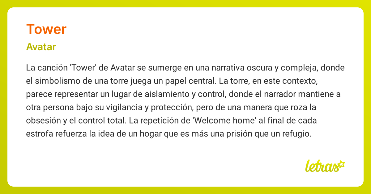 Significado de la canción TOWER (Avatar) - LETRAS.COM