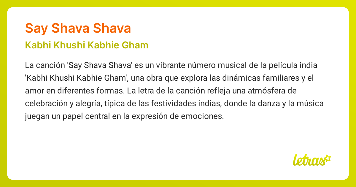 Significado de la canción SAY SHAVA SHAVA (Kabhi Khushi Kabhie Gham ...