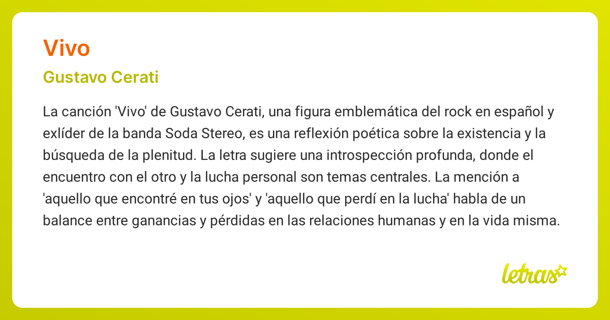 Significado de la canción VIVO (Gustavo Cerati) - LETRAS.COM