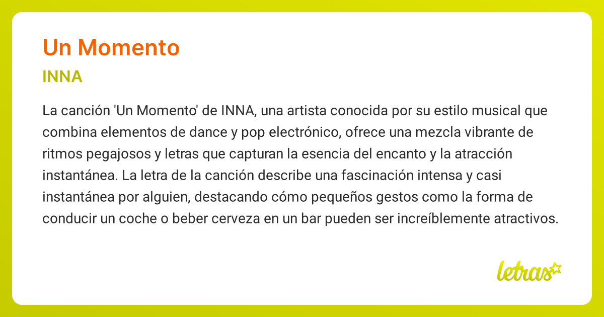 Significado de la canción UN MOMENTO (INNA) - LETRAS.COM