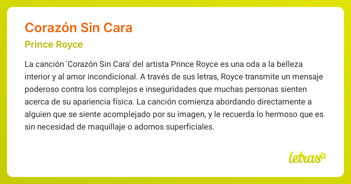 Significado de la canción CORAZÓN SIN CARA (Prince Royce) - LETRAS.COM