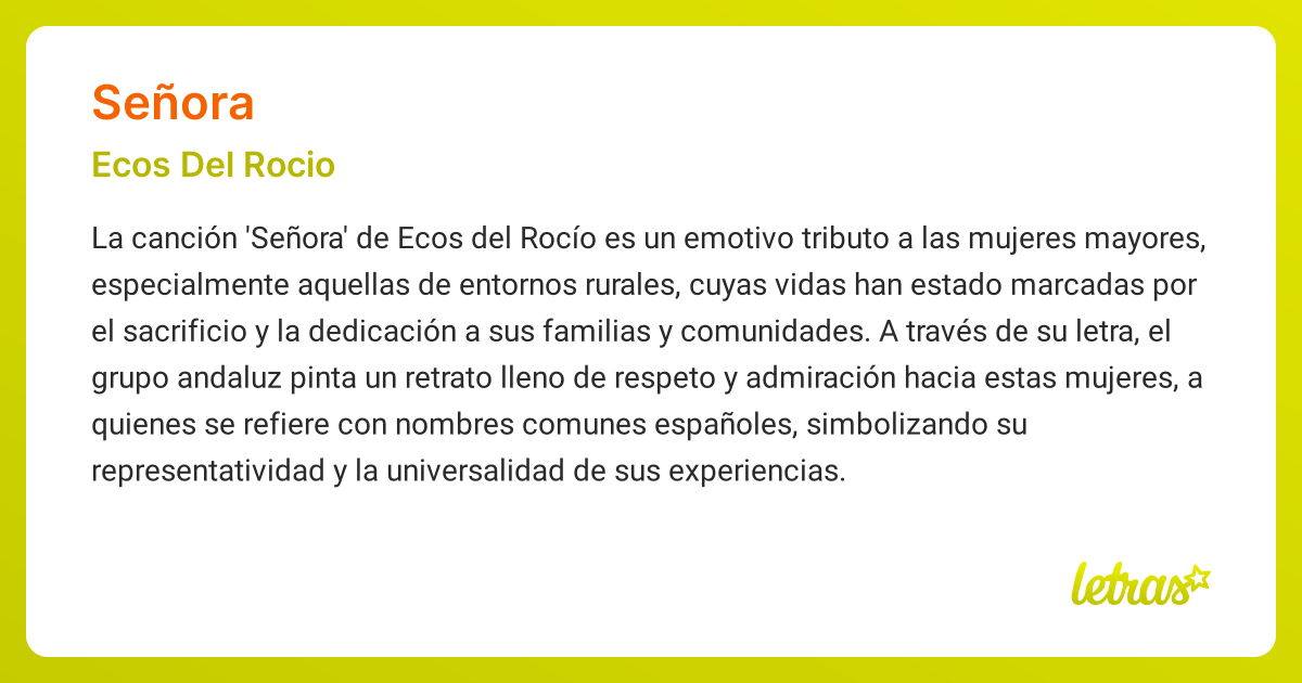 Significado de la canción SEÑORA (Ecos Del Rocio) - LETRAS.COM