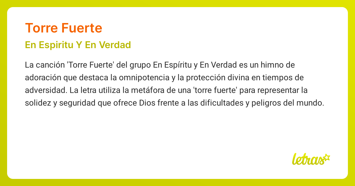 Significado de la canción TORRE FUERTE (En Espiritu Y En Verdad ...