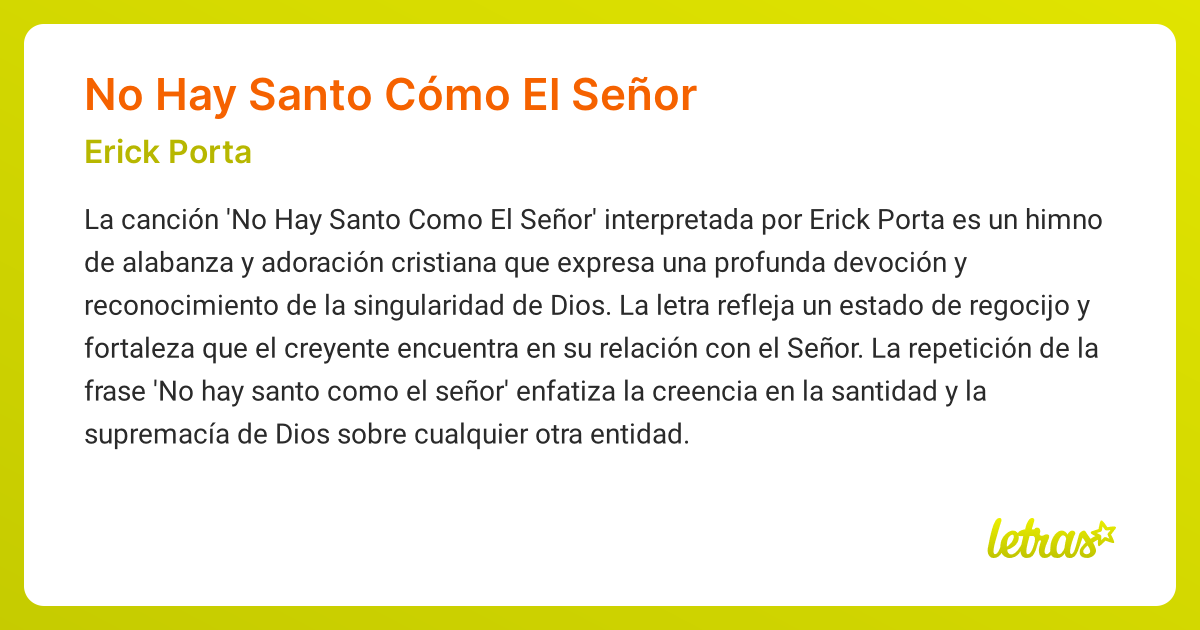 Significado de la canción NO HAY SANTO CÓMO EL SEÑOR (Erick Porta ...