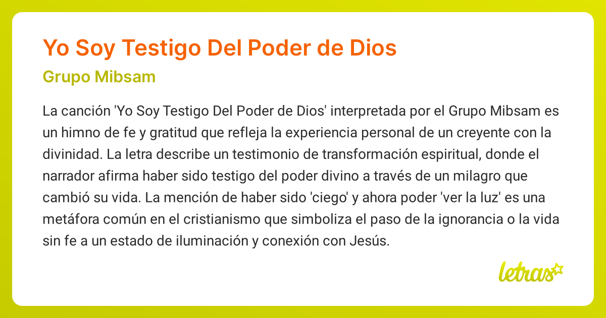 Significado de la canción Yo Soy Testigo Del Poder de Dios (Grupo ...