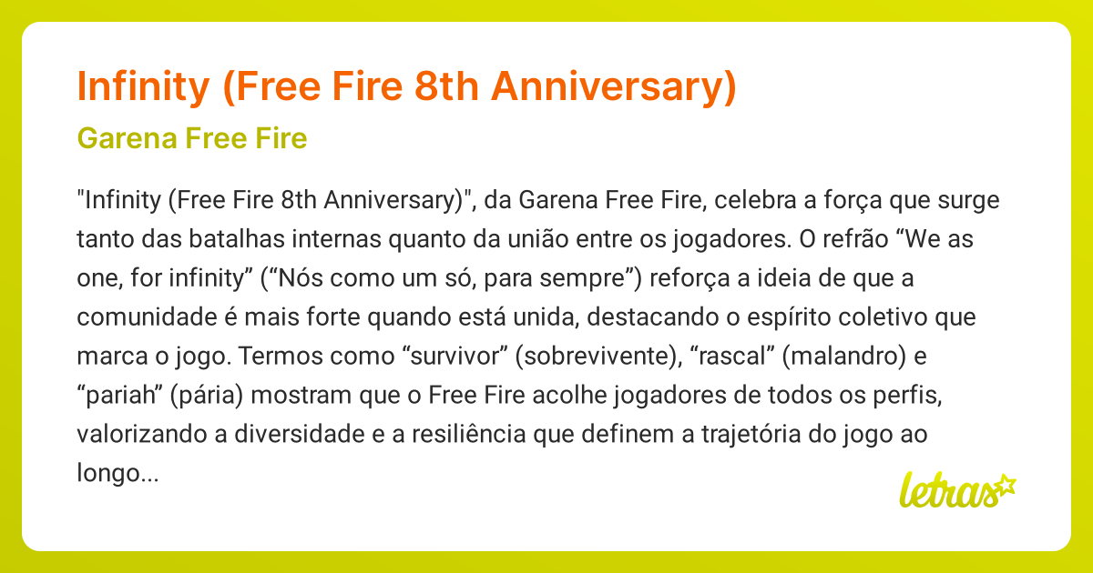 Significado da música Infinity (Free Fire 8th Anniversary) (Garena Free ...