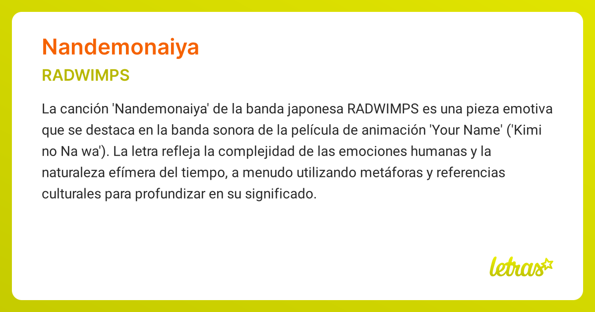 Significado de la canción NANDEMONAIYA (RADWIMPS) - LETRAS.COM