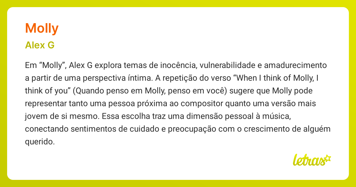 Significado da música MOLLY (Alex G) - LETRAS.MUS.BR
