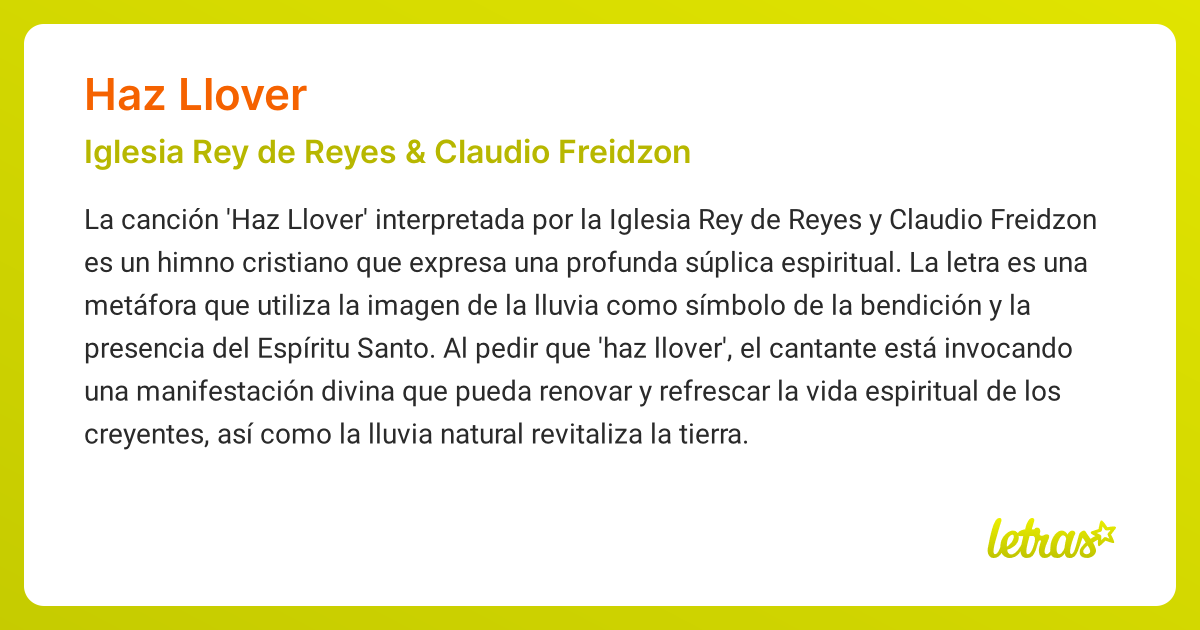 Significado de la canción HAZ LLOVER (Iglesia Rey de Reyes & Claudio ...