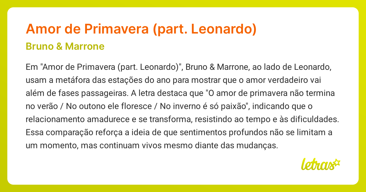 Significado da música Amor de Primavera (part. Leonardo) (Bruno ...