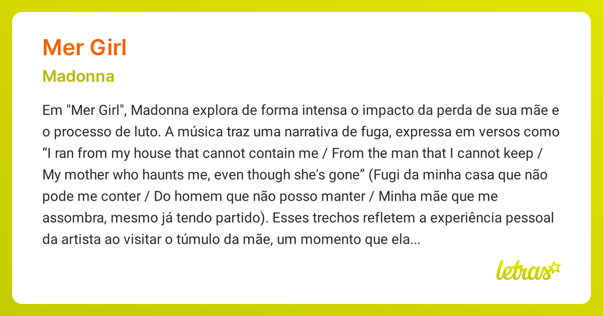 Significado da música MER GIRL (Madonna) - LETRAS.MUS.BR
