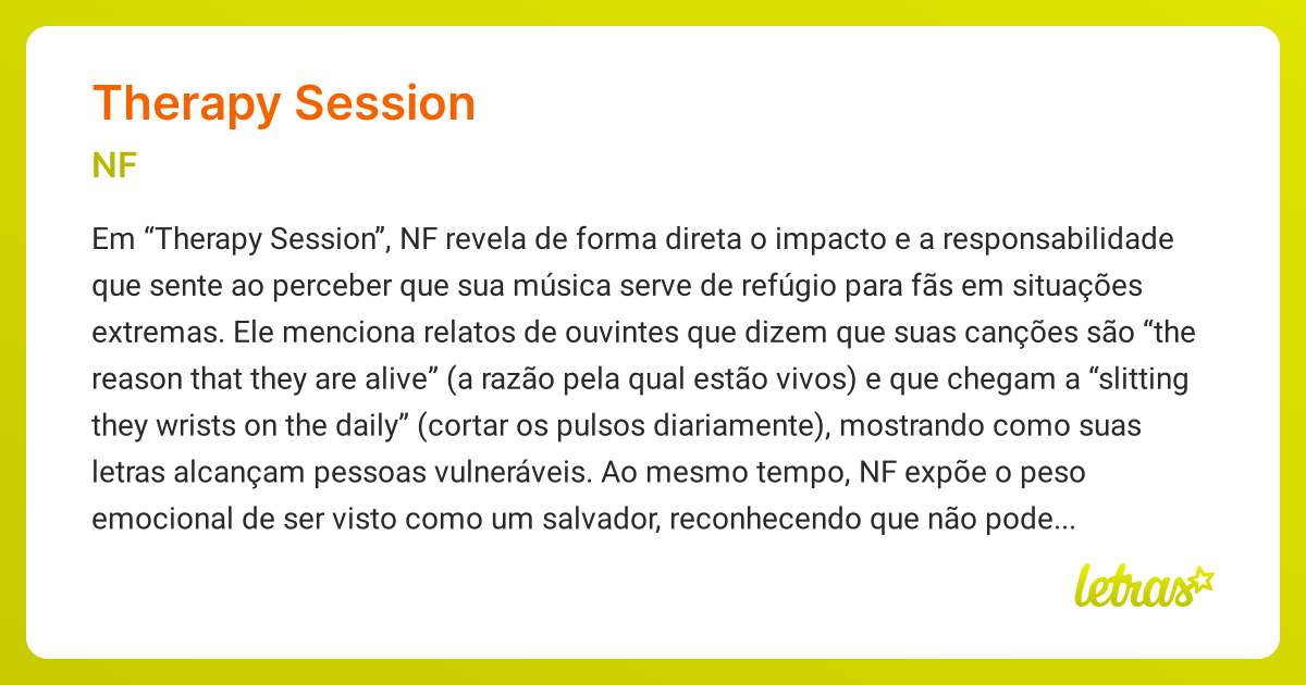 Significado da música THERAPY SESSION (NF) - LETRAS.MUS.BR