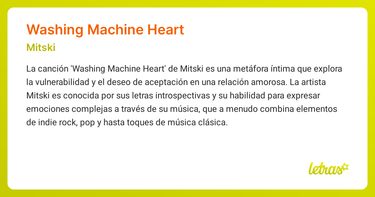 Significado de la canción WASHING MACHINE HEART (Mitski) - LETRAS.COM