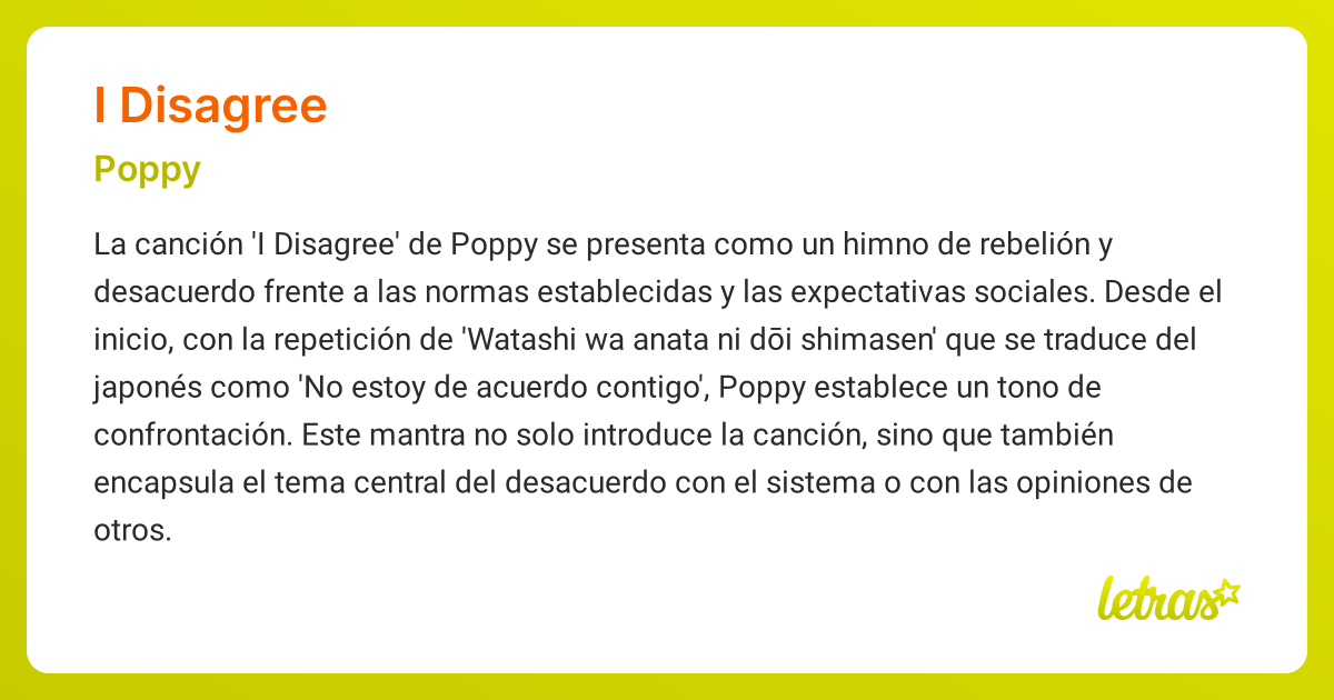 Significado de la canción I DISAGREE (Poppy) - LETRAS.COM
