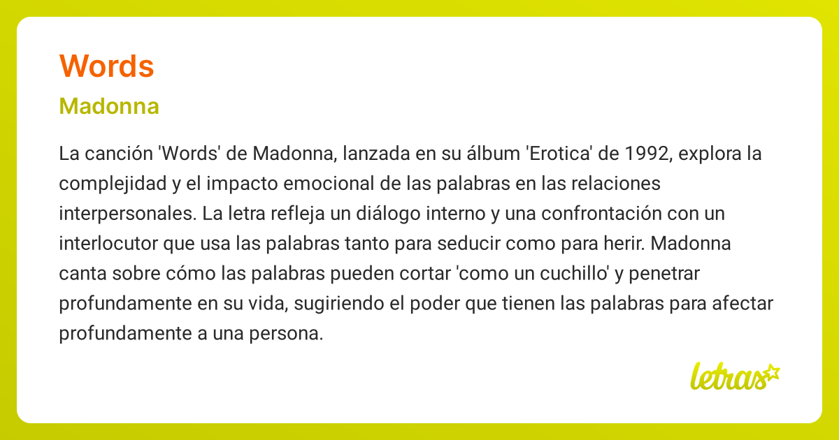 Significado de la canción WORDS (Madonna) - LETRAS.COM