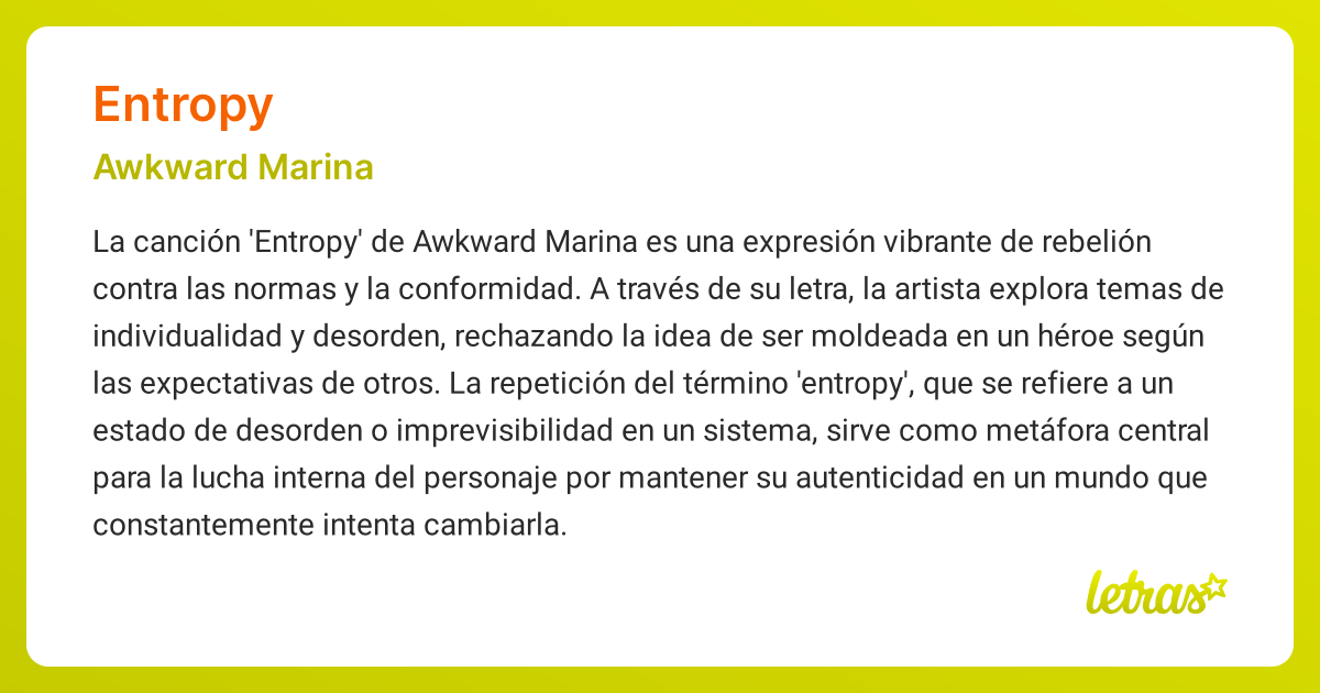 Significado de la canción ENTROPY (Awkward Marina) - LETRAS.COM