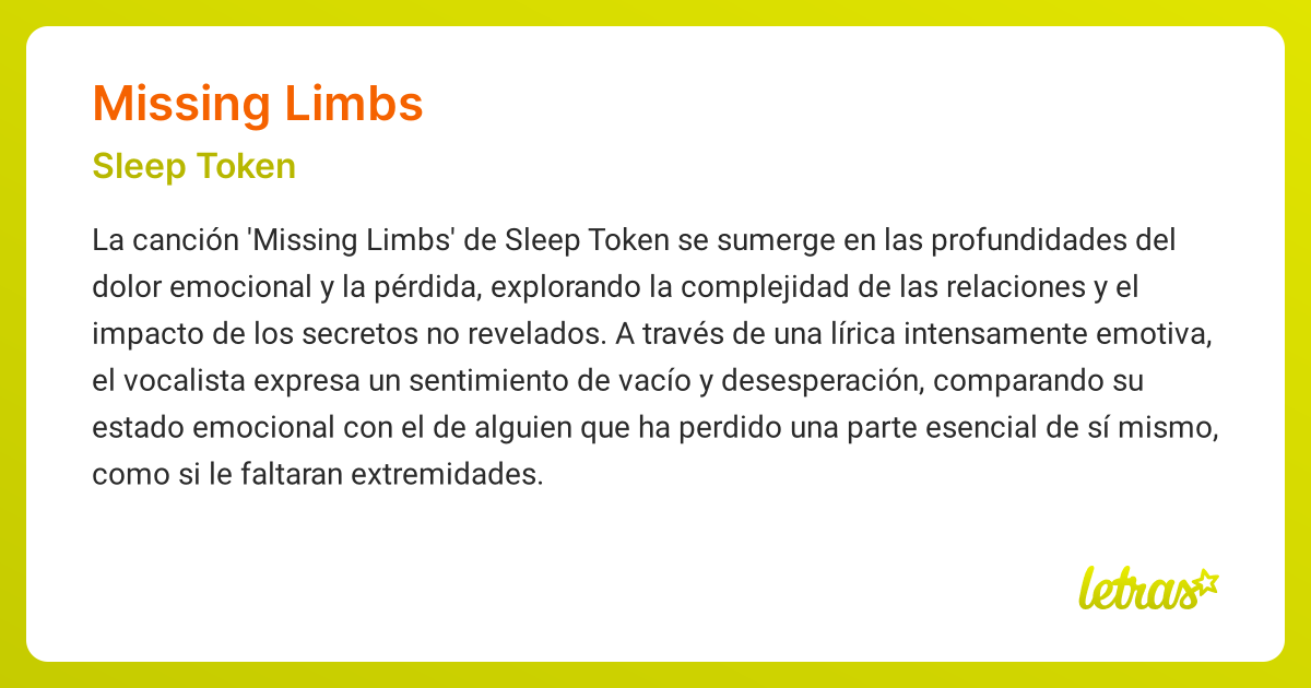 Significado de la canción MISSING LIMBS (Sleep Token) - LETRAS.COM