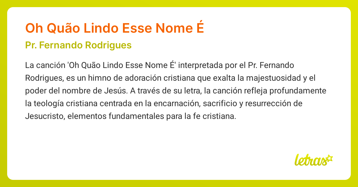 Significado de la canción OH QUÃO LINDO ESSE NOME É (Pr. Fernando ...