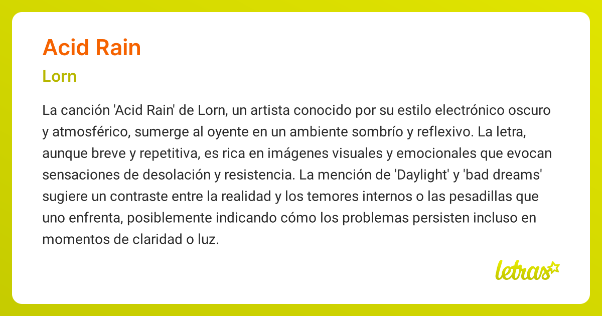 Significado de la canción ACID RAIN (Lorn) - LETRAS.COM