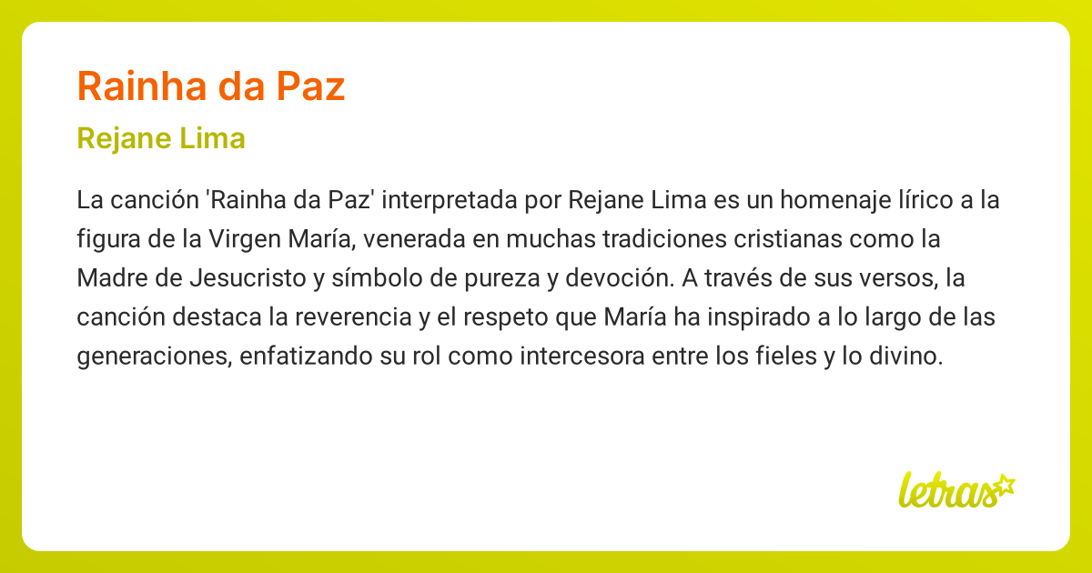 Significado de la canción RAINHA DA PAZ (Rejane Lima) - LETRAS.COM