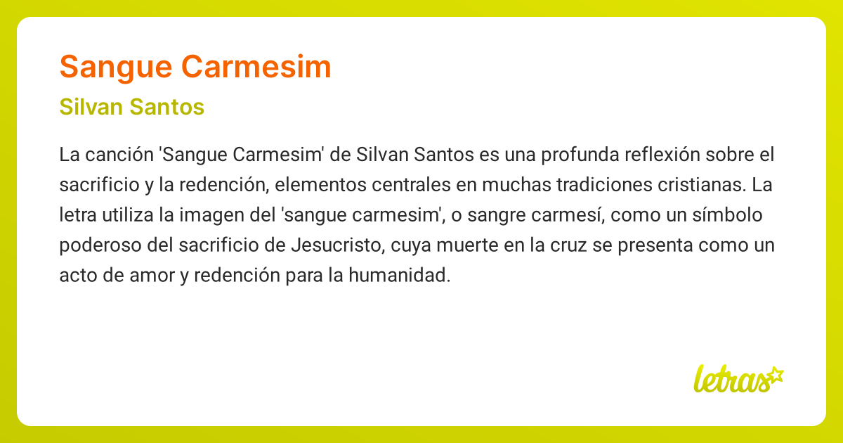 Significado de la canción SANGUE CARMESIM (Silvan Santos) - LETRAS.COM