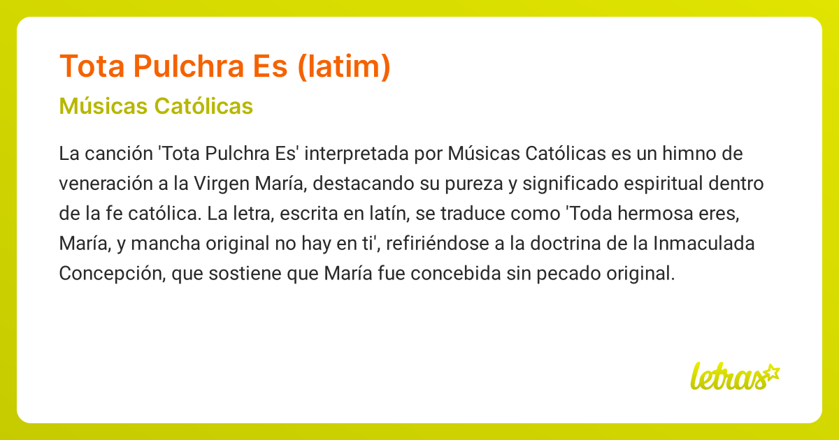 Significado de la canción TOTA PULCHRA ES (LATIM) (Músicas Católicas ...