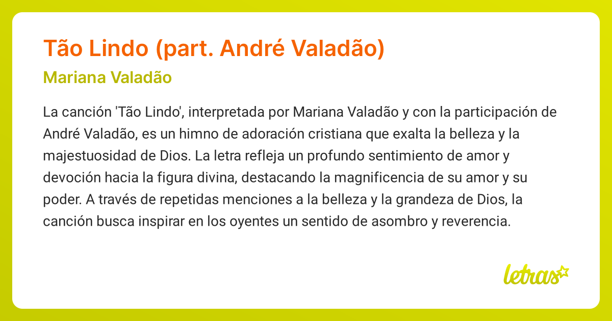 Significado de la canción Tão Lindo (part. André Valadão) (Mariana ...