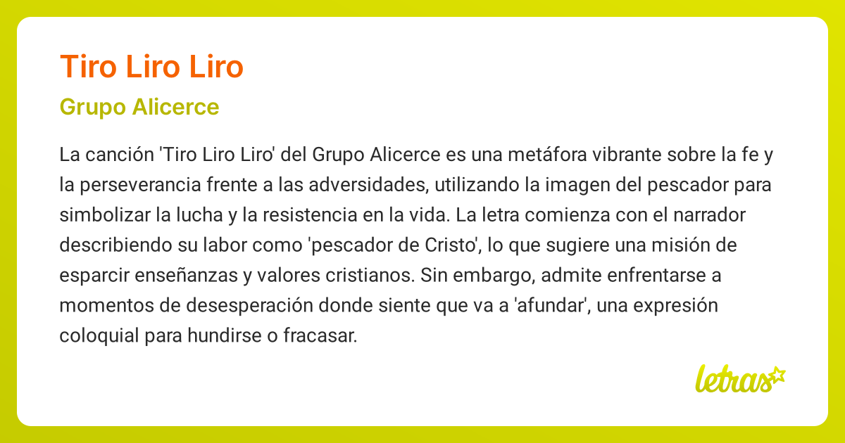 Significado de la canción TIRO LIRO LIRO (Grupo Alicerce) - LETRAS.COM