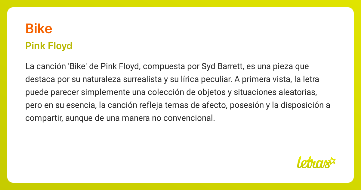 Significado de la canción BIKE (Pink Floyd) - LETRAS.COM