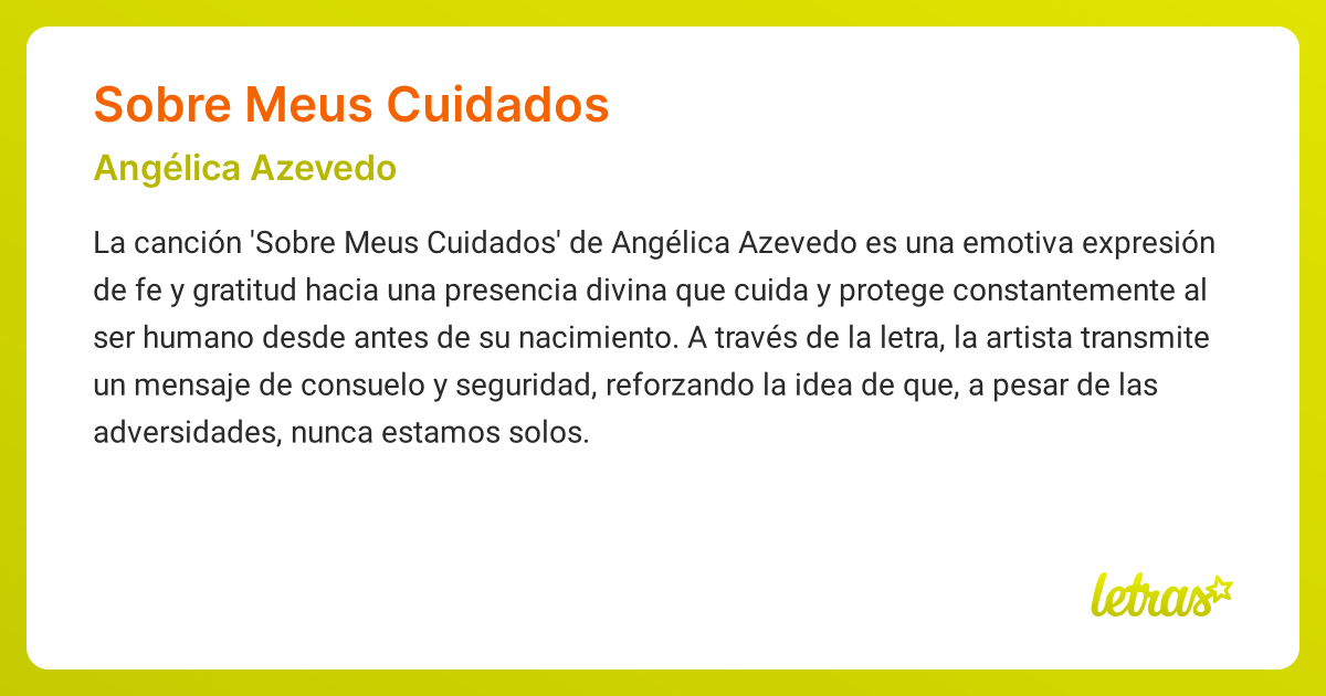 Significado de la canción SOBRE MEUS CUIDADOS (Angélica Azevedo ...