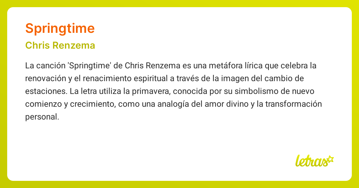 Significado de la canción SPRINGTIME (Chris Renzema) - LETRAS.COM