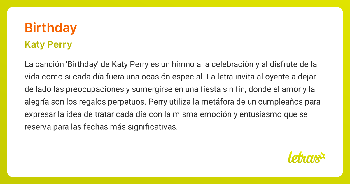 Significado de la canción BIRTHDAY (Katy Perry) - LETRAS.COM