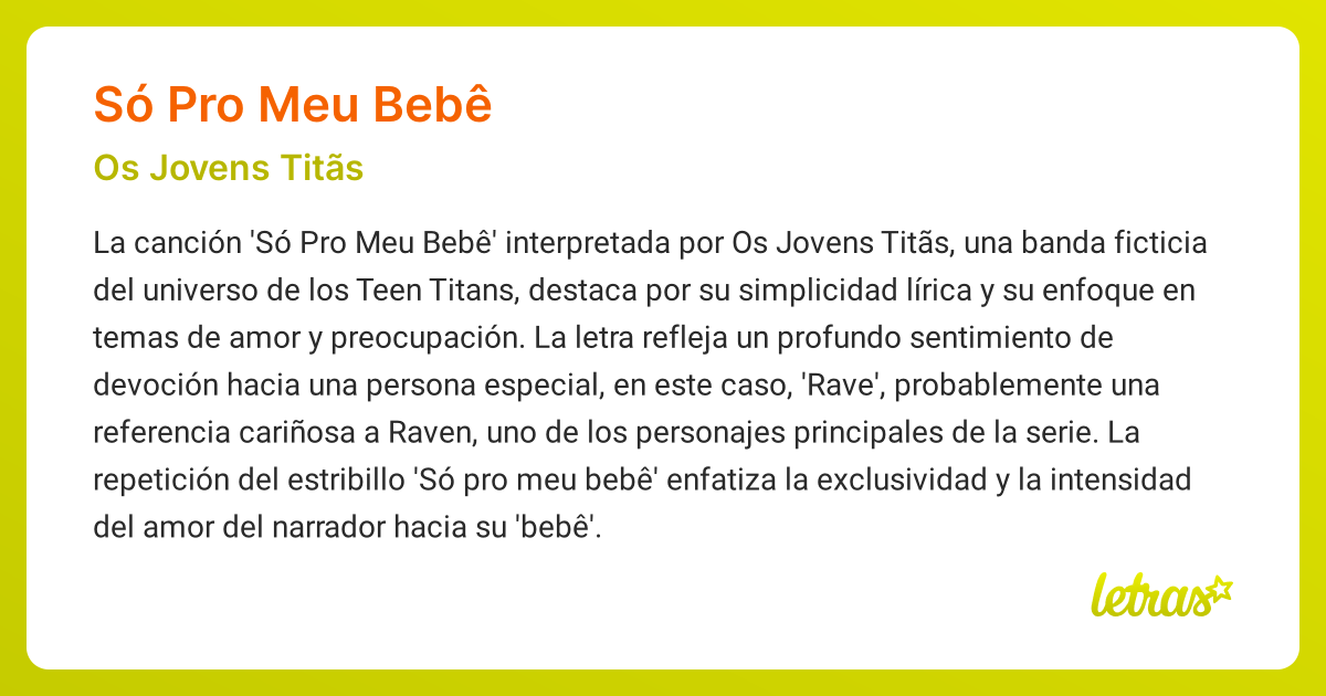 Significado de la canción SÓ PRO MEU BEBÊ (Os Jovens Titãs) - LETRAS.COM