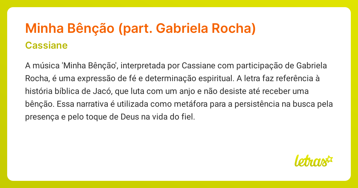 Significado da música Minha Bênção (part. Gabriela Rocha) (Cassiane ...