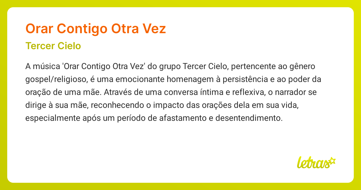 Significado da música ORAR CONTIGO OTRA VEZ (Tercer Cielo) - LETRAS.MUS.BR