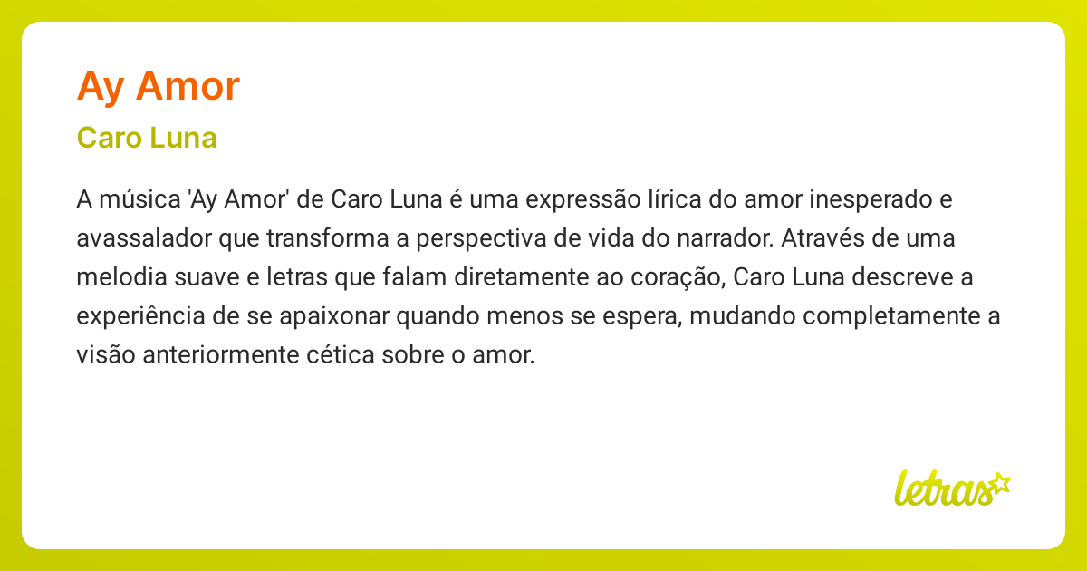Significado da música AY AMOR (Caro Luna) - LETRAS.MUS.BR