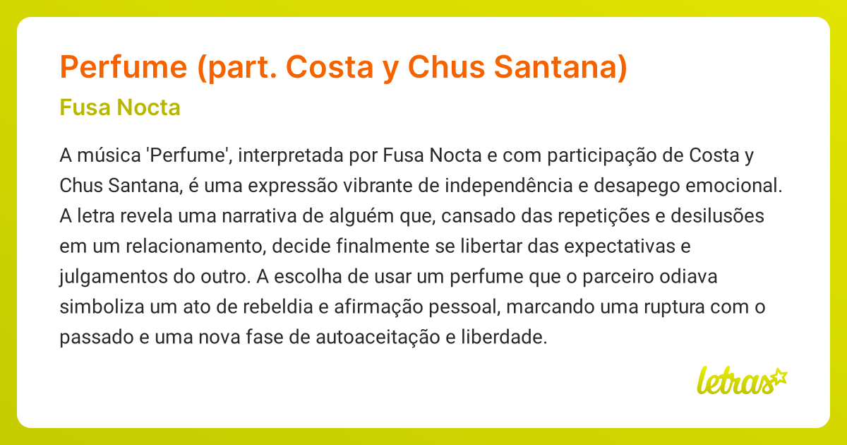 Significado da música Perfume (part. Costa y Chus Santana) (Fusa Nocta ...