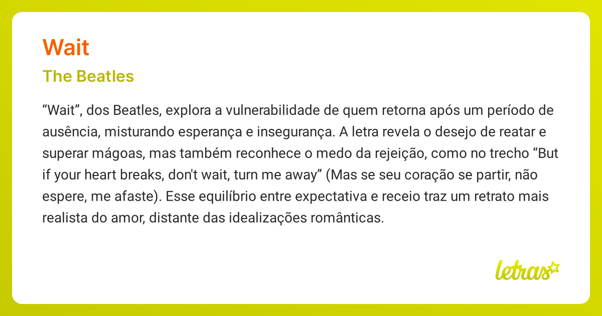 Significado da música WAIT (The Beatles) - LETRAS.MUS.BR