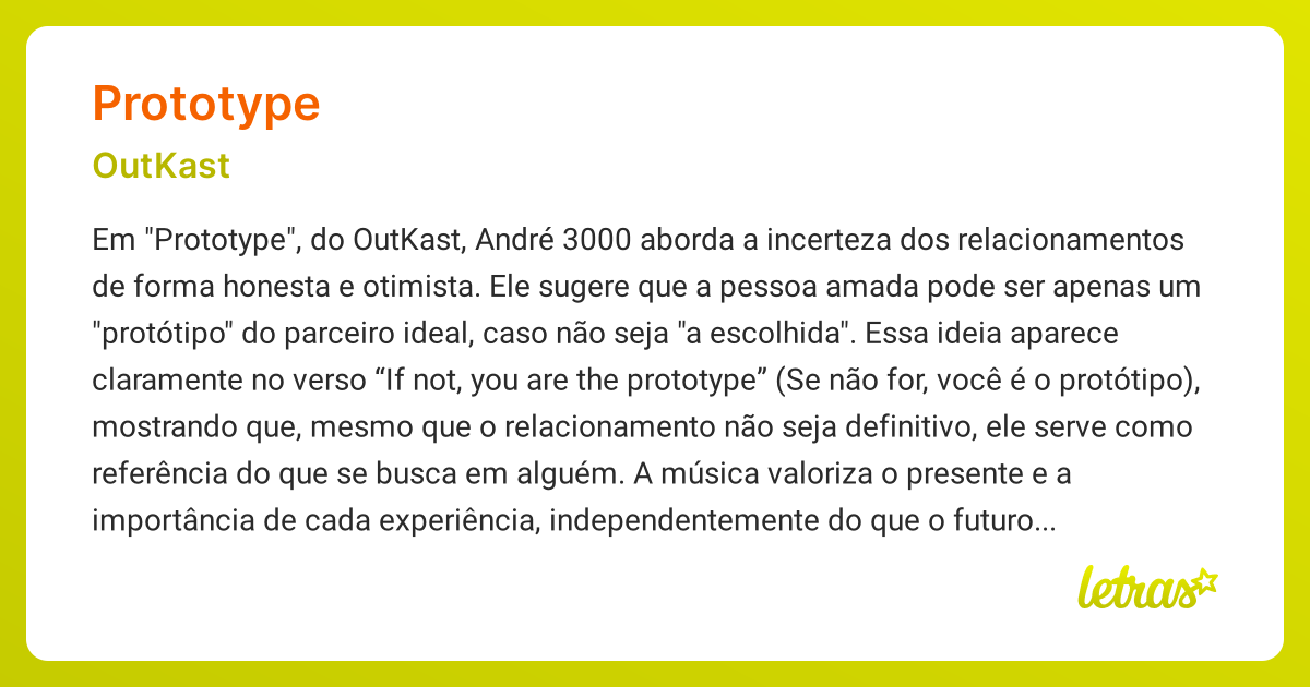 Significado da música PROTOTYPE (OutKast) - LETRAS.MUS.BR