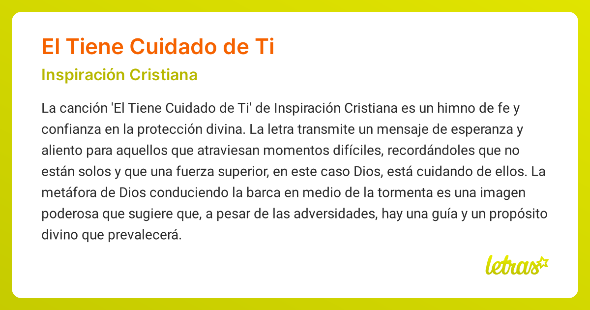 Significado de la canción EL TIENE CUIDADO DE TI (Inspiración Cristiana ...