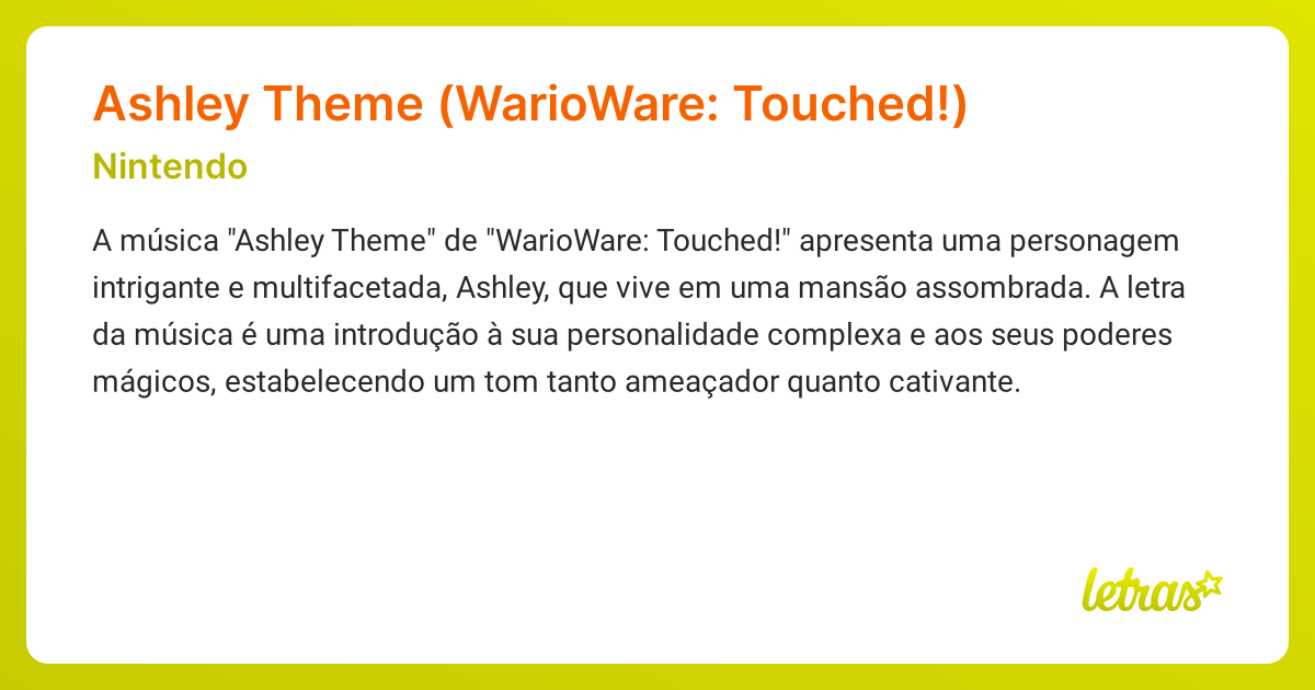 Significado da música Ashley Theme (WarioWare: Touched!) (Nintendo ...