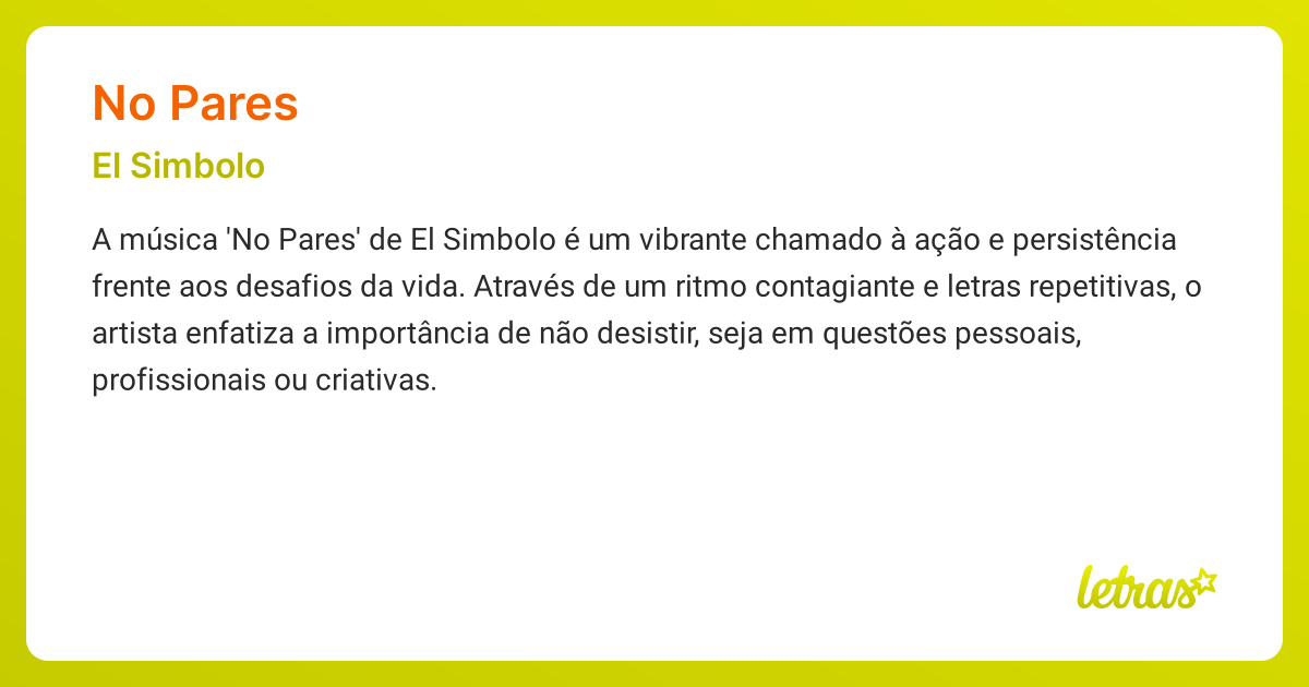 Significado da música NO PARES (El Simbolo) - LETRAS.MUS.BR