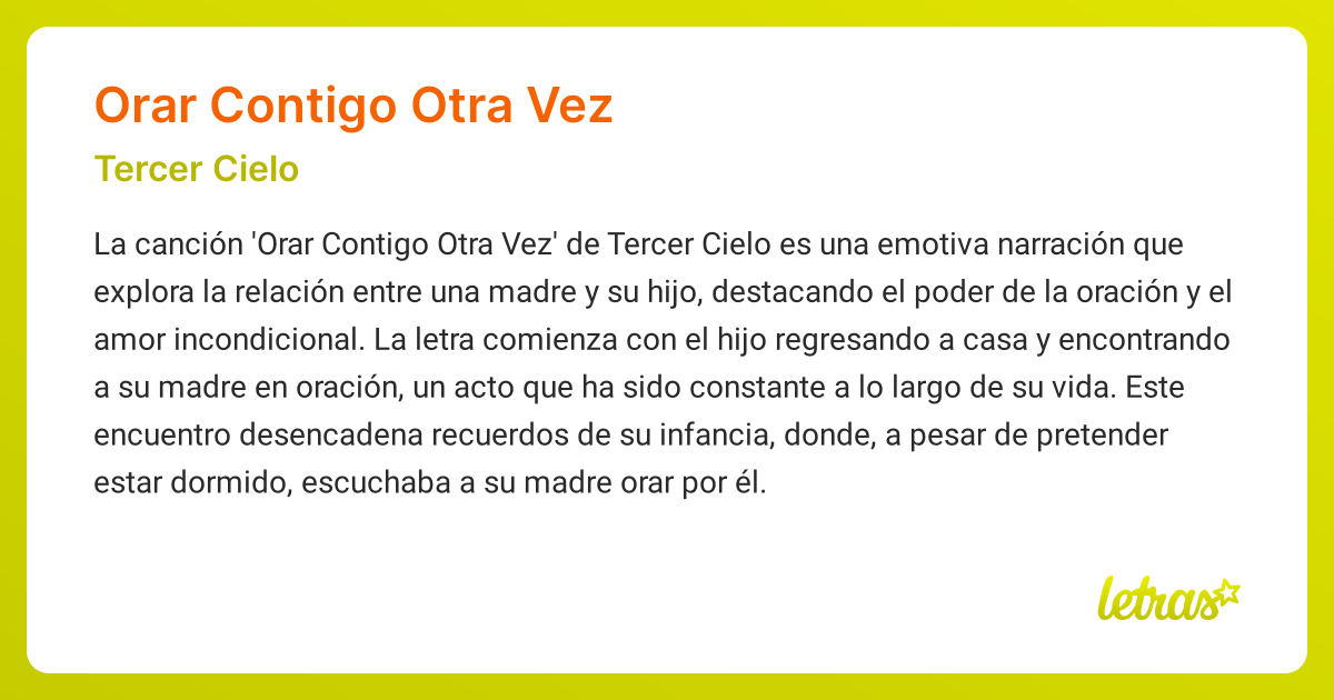 Significado de la canción ORAR CONTIGO OTRA VEZ (Tercer Cielo) - LETRAS.COM