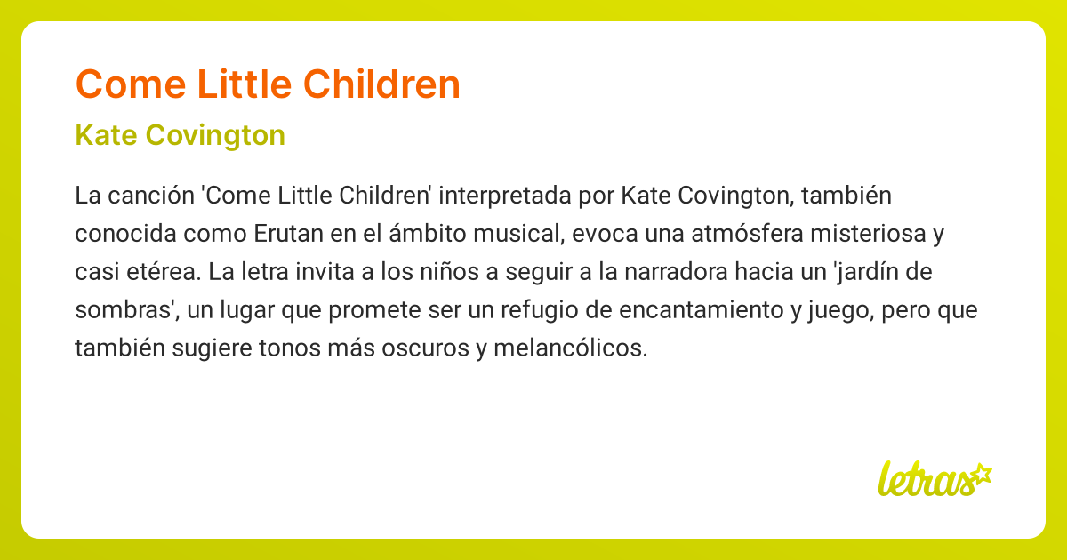 Significado de la canción COME LITTLE CHILDREN (Kate Covington ...