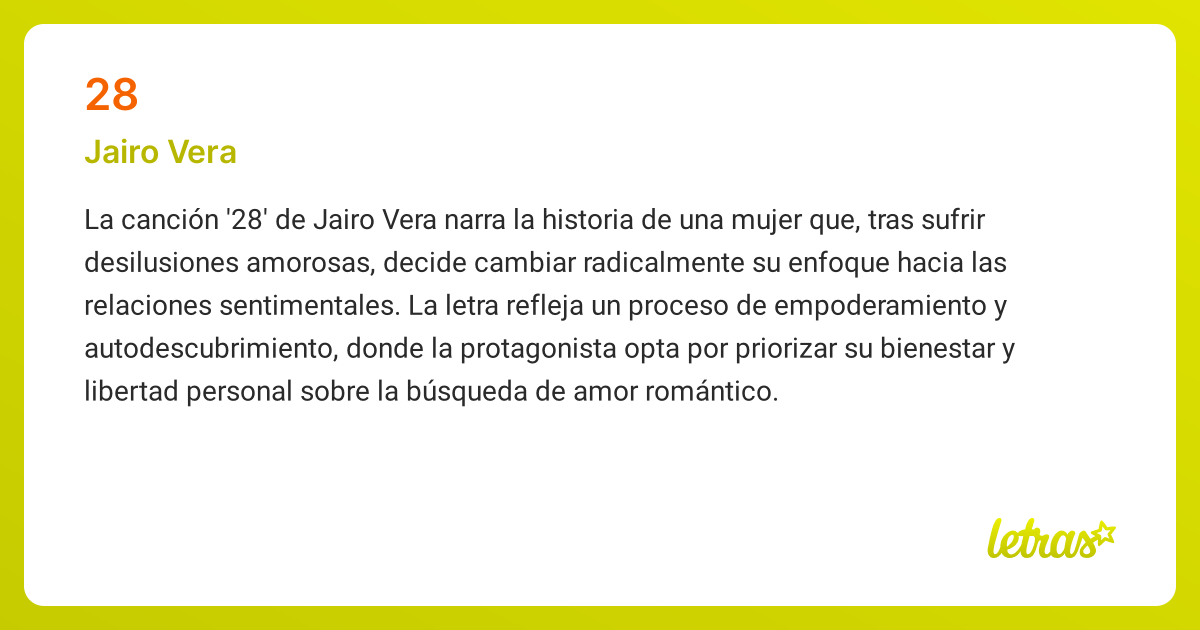 Significado de la canción 28 (Jairo Vera) - LETRAS.COM