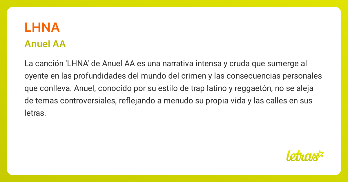 Significado de la canción LHNA (Anuel AA) - LETRAS.COM