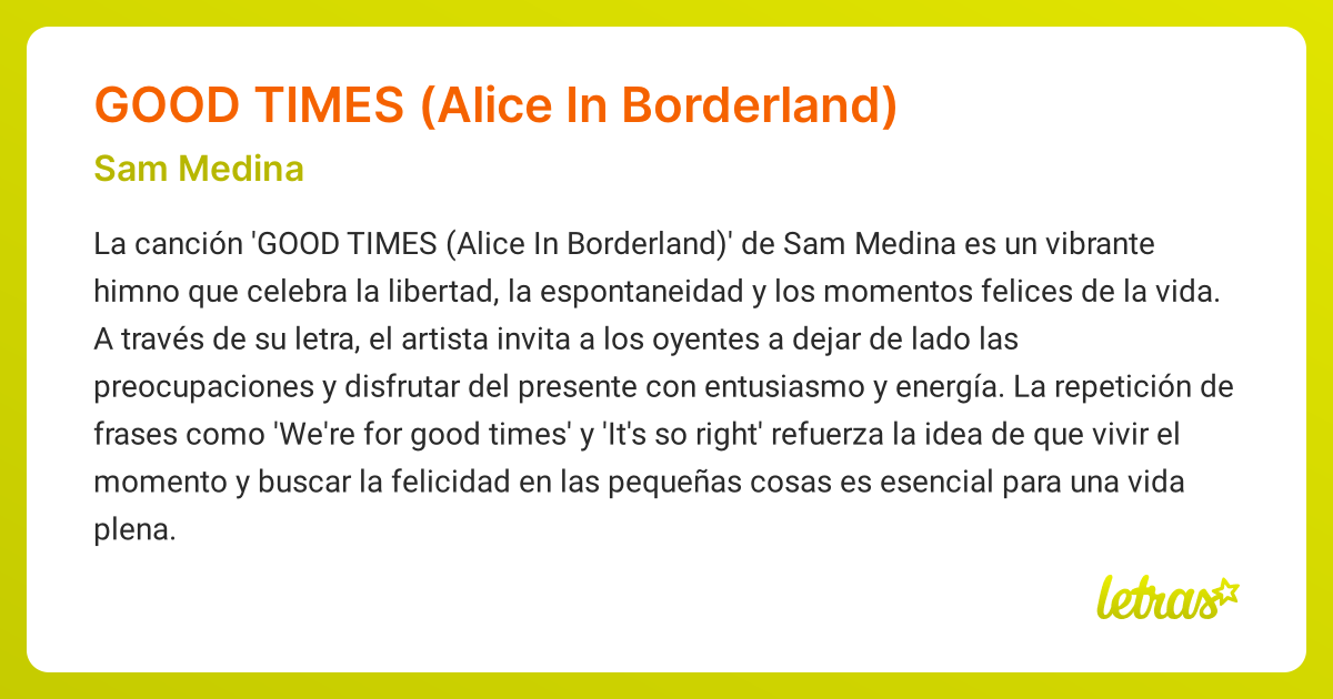 Significado de la canción GOOD TIMES (Alice In Borderland) (Sam Medina ...