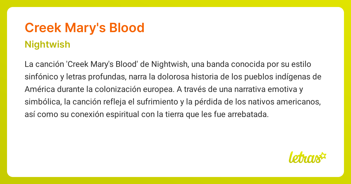 Significado de la canción CREEK MARY'S BLOOD (Nightwish) - LETRAS.COM
