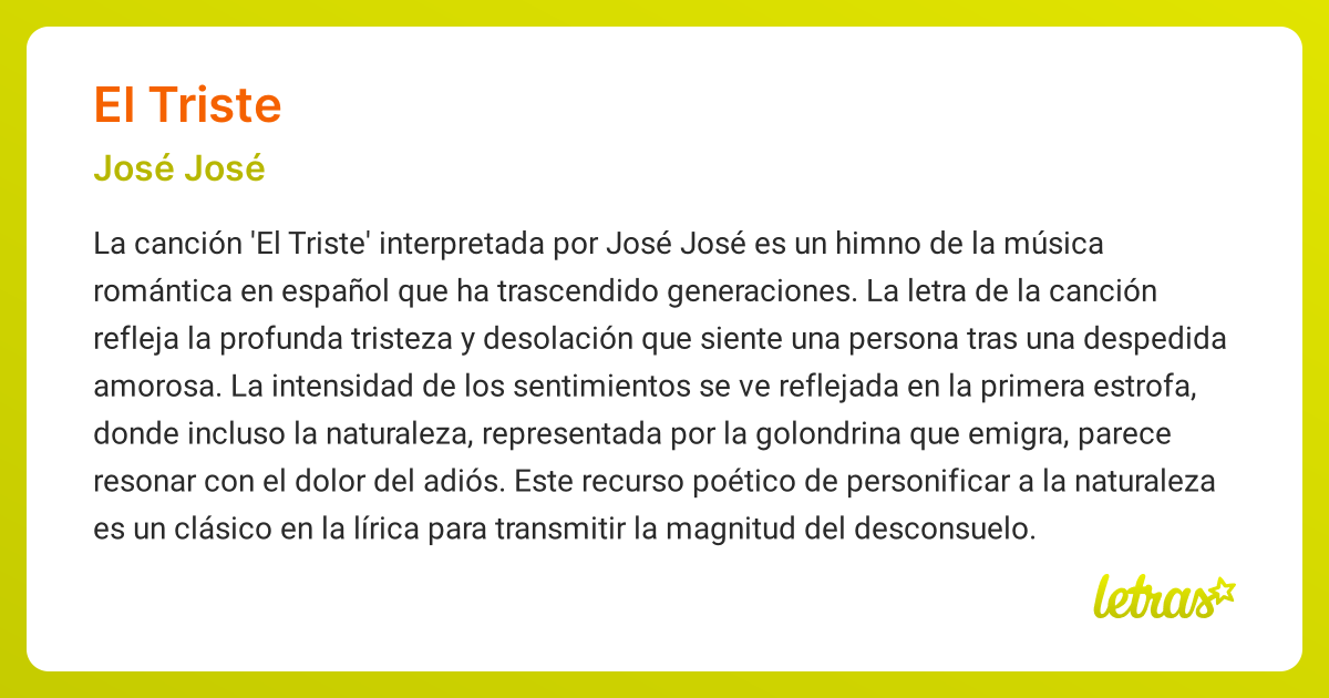 Significado de la canción EL TRISTE (José José) - LETRAS.COM