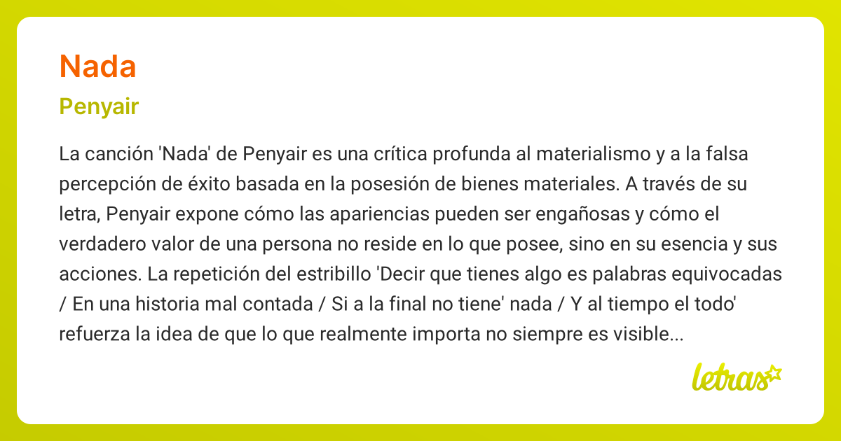 Significado de la canción NADA (Penyair) - LETRAS.COM